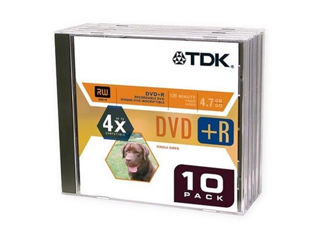 TDK DVD+R Blank Media with Jewel Cases (DVD+R47CBXS10TG, 4.7 GB, 4X ...