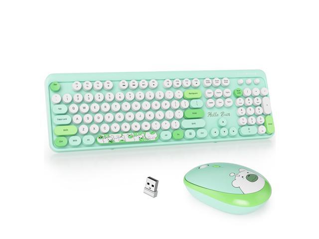 GTSP Green Typewriter Wireless Keyboard and Mouse, Office Full-Sized ...