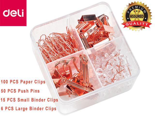 Deli 21 Pcs Binder Clips, 100 Pcs Paper Clips, 50 Pcs Push Pins Sets ...