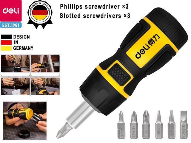 Deli 7-in-1 Ratcheting Multi-Bit Screwdriver Set Quick-load Mechanism ...
