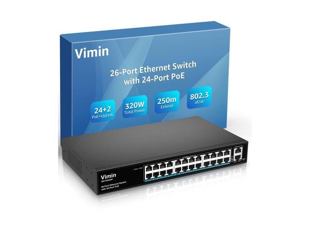 24 Port PoE Switch Unmanaged with 2 Gigabit Uplink Ports, 320W High ...