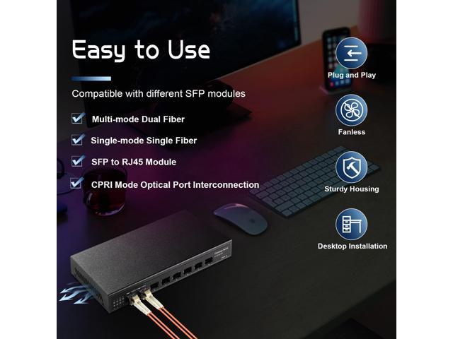 8 Port 10 Gigabit SFP Switch, Support 1G SFP and 10G SFP+ Module ...