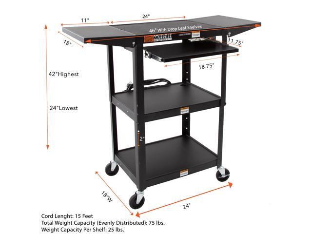 Line Leader AV Cart with Drop Leaf Shelves and Pullout Laptop Tray ...