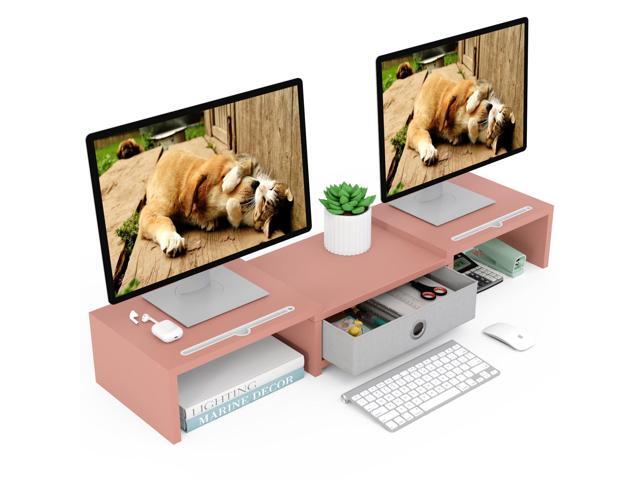 WESTREE Dual 3 Shelf Computer Riser with Drawer, Adjustable Length and ...