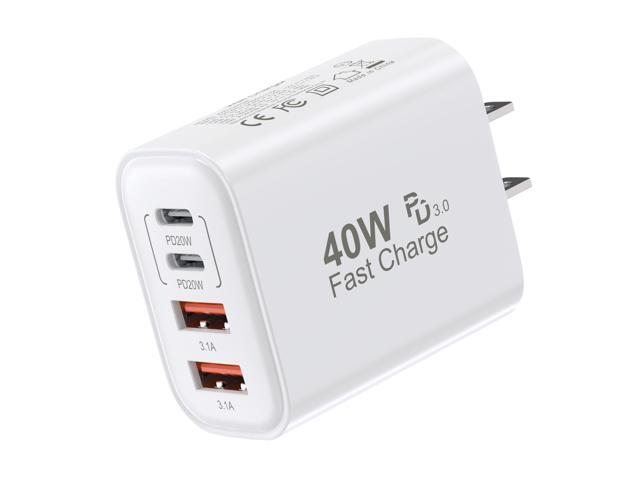 USB C Block 40W, 4 Ports Wall Plug Fast Charging Block, PD+QC Multiport ...