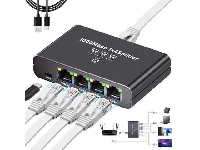 Gigabit Ethernet Splitter 1 to 4 - 1000Mbps RJ45 Port Router Switch ...