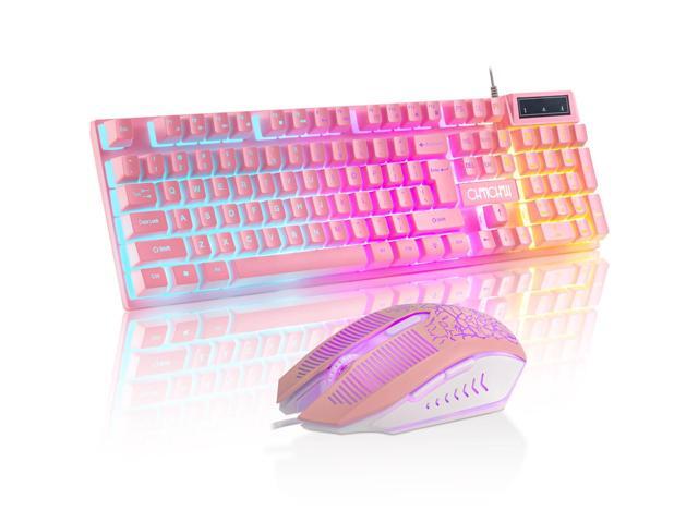 Pink Gaming Keyboard and Mouse Combo with LED, 104 Keys Wired Light Up ...
