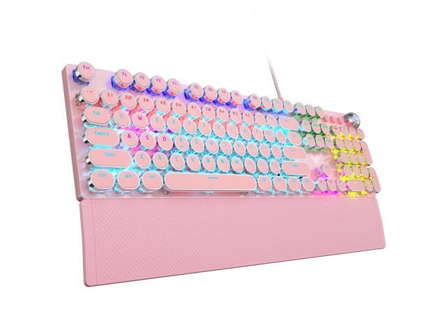 Vszerda F2088 Typewriter Mechanical Keyboard, Pink Retro Wired Gaming ...