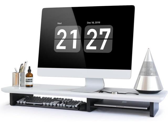 Dual Monitor Stand Riser White, Sturdy Bamboo 2 Tiers Computer Riser ...