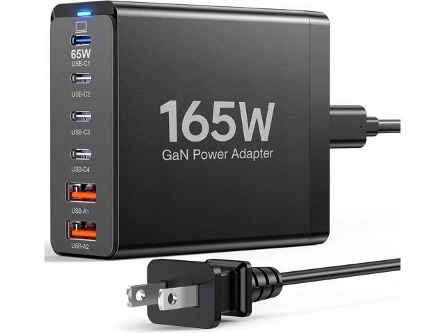 USB C Charger, 165W GaN 6 Port USB C Laptop Wall Charger Block Adapter, 65W Super Fast Type C ...