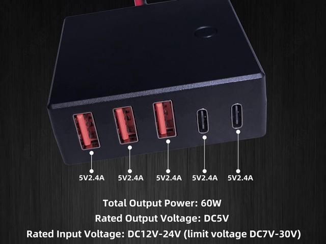 Bejav 24v 12v to USB 5v Step Down Converter 12v USB Charger Multi Port ...