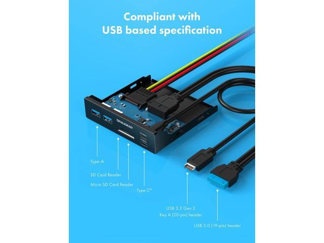 GRAUGEAR 3.5 inch Front Panel USB Hub w/Internal Card Reader, 10Gbps ...