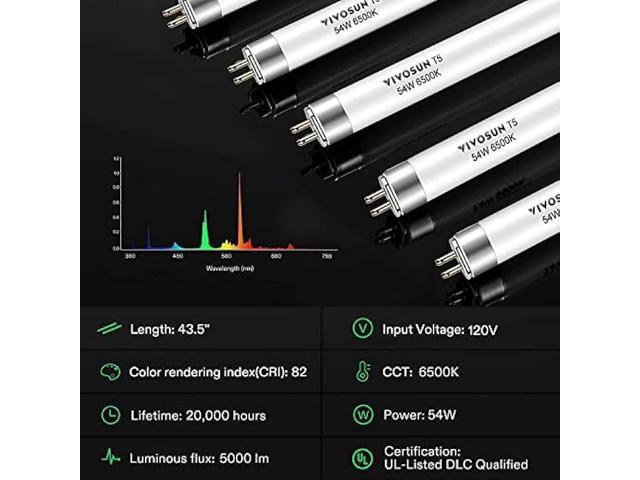VIVOSUN T5 Grow Light Bulbs 54W 6500K HO Fluorescent Tubes Light Bulbs ...