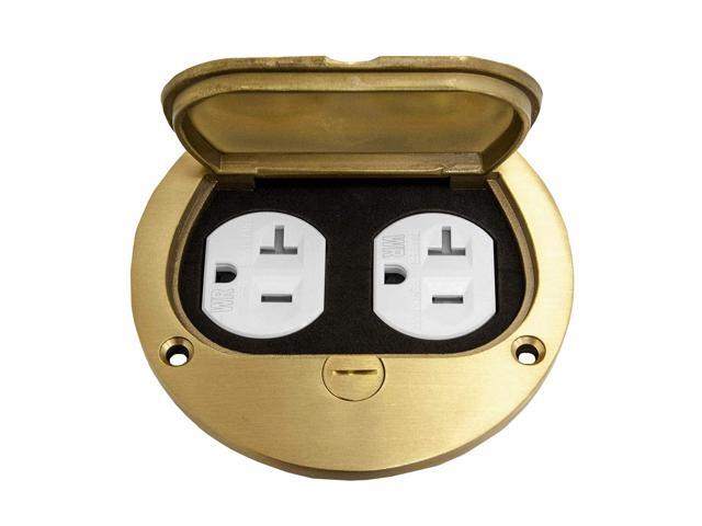 ENERLITES Brass Flip Lid Floor Box Cover, 4" Diameter, Includes 20A ...