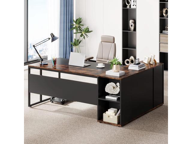 Tribesigns 71 inch Executive Desk, L Shaped Desk with Cabinet Storage ...