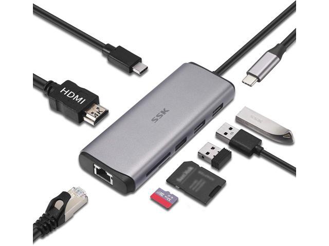 SSK USB C Hub, 8-in-1 Type C Multiport Hub to HDMI Adapter with RJ45 ...