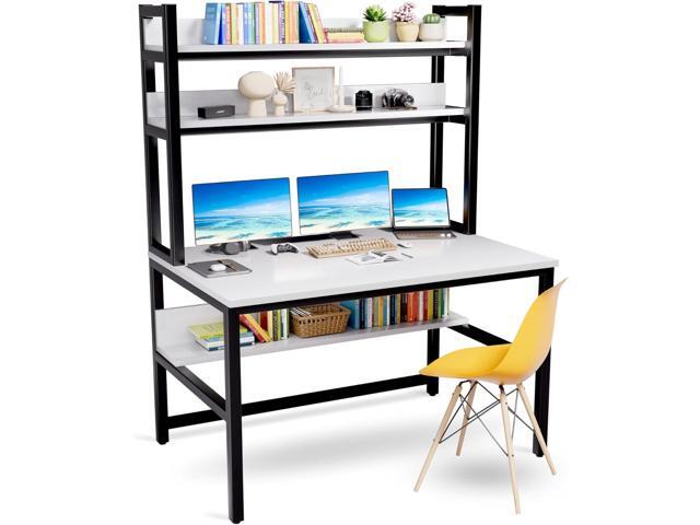 Aquzee Computer Desk with Hutch and Bookshelves, 55 inch Width White ...