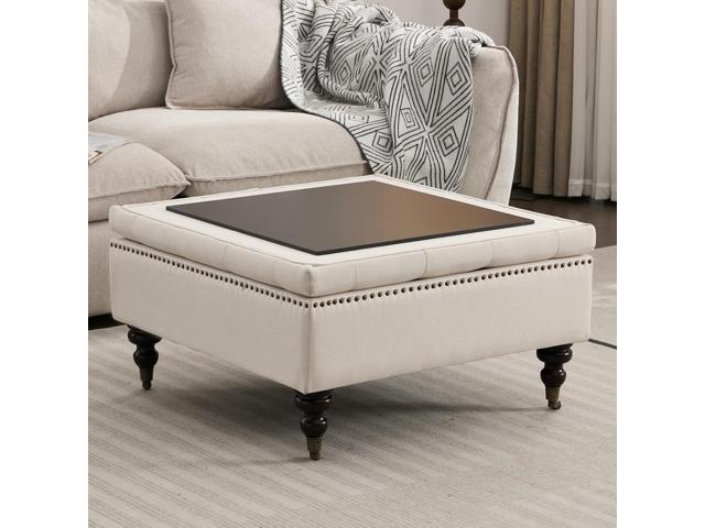 Large Square Storage Ottoman Uphlostered Tufted Button Coffee Table ...