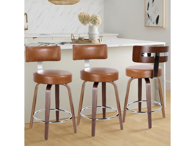 Counter Height Bar Stools Set of 3, Modern Swivel Barstools with Back ...