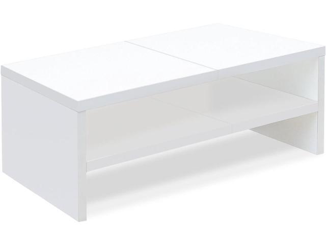 TEAMIX Wooden Monitor Stand Riser-2 Tier White Laptop Stand for Desk ...