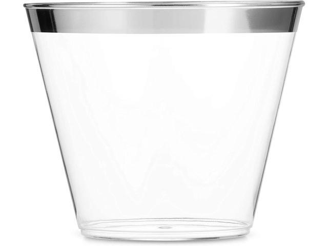 100 Silver Plastic Cups 9 Oz Clear Plastic Cups Old Fashioned Tumblers ...