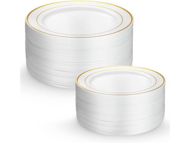 Plastic Wedding Party Plates 60 Piece White Gold Rim, Elegant Fancy 30 ...