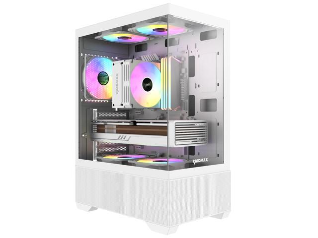 Raidmax I802 AWS White Color Air Flow Compact Panoramic ATX Mid Tower Case 270° View Tempered ...