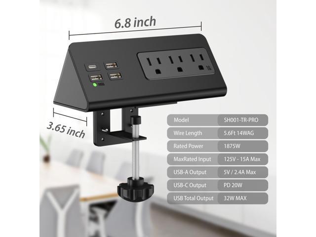 Desk Edge Clamp Mount Power Strips with PD 20 W Fast USB-C Charging ...
