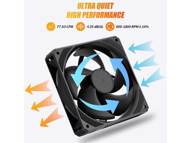 upHere U2K Case Fan 120mm Black PWM Silent Computer Cooling Fans All-in ...