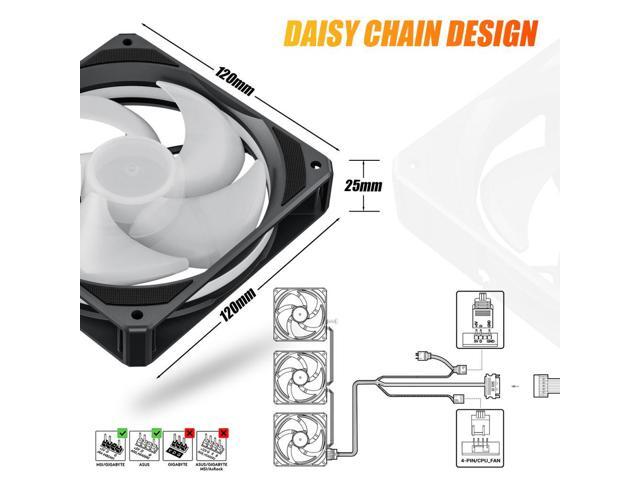 upHere U2C Case Fan 120mm Black 5V ARGB SYNC PWM Silent Computer ...