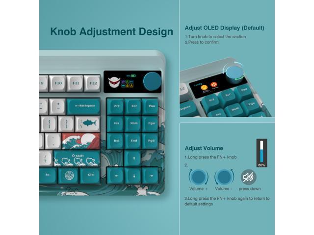 XVX Retro Gaming Keyboard with Color OLED Display&Knob, M87 Pro ...