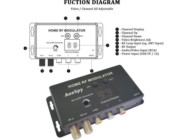 RF Modulator RCA Coaxial Adapter UHF Demodulator Composite Converter w ...