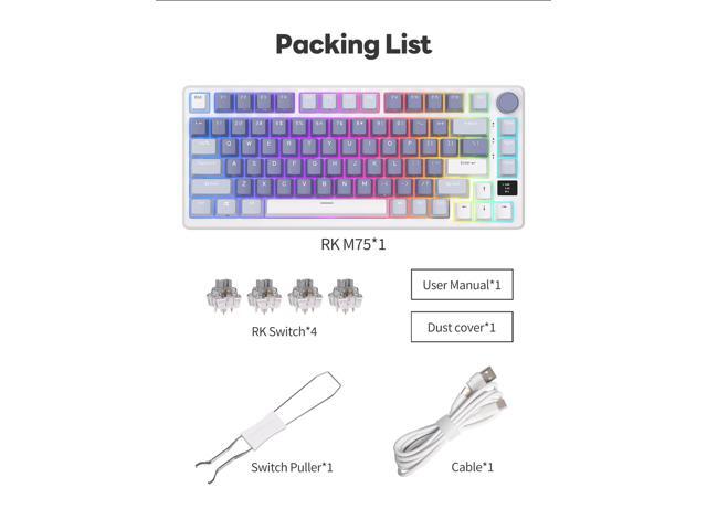 RK ROYAL KLUDGE M75 Mechanical Keyboard 2.4GHz/Bluetooth/USB-C Wired ...