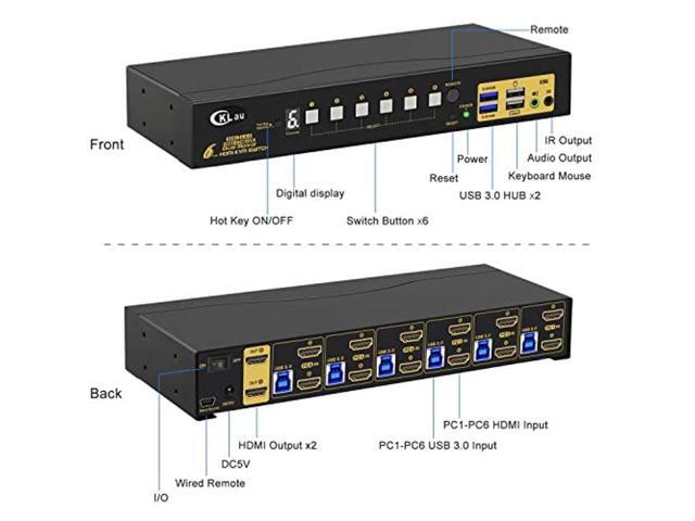 CKLau 6 Port Rack Mount HDMI KVM Switch Dual Monitor 4K60Hz with Audio ...