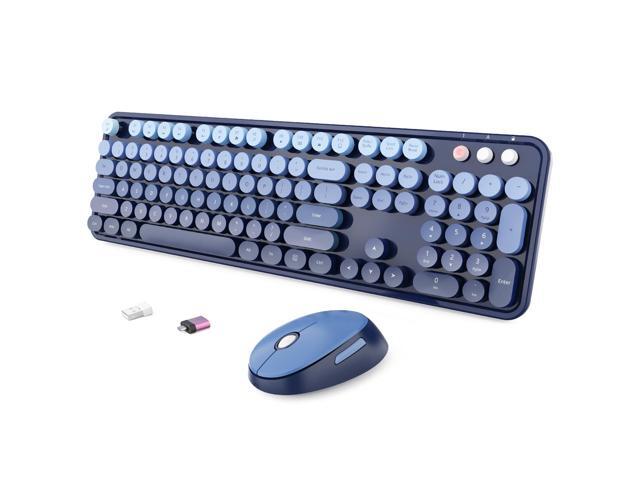 Wireless Keyboard and Mouse Combo, Ergonomic Full Size Typewriter Retro ...