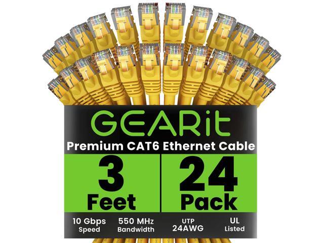 GearIT Cat 6 Ethernet Cable (24-Pack 3 Feet) Cat6 Network Patch, 10Gbps ...