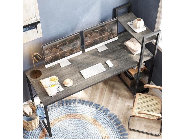 Bestier 63 Inch Computer Desk with Storage Shelves, Modern Bookshelf ...