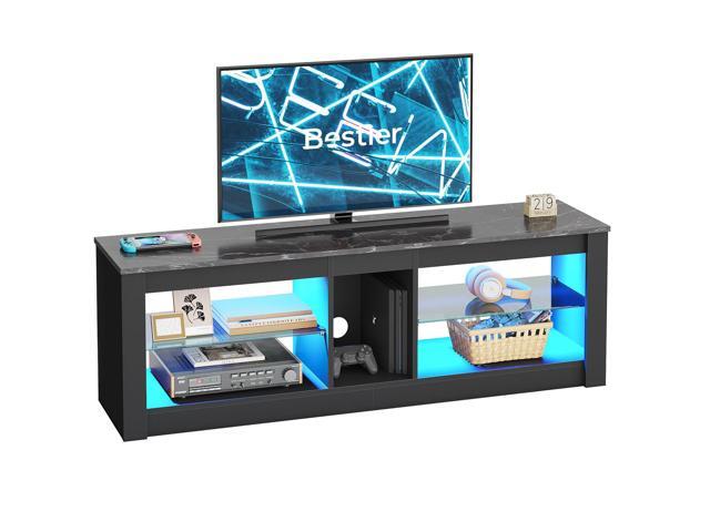 Bestier TV Stand Black Marble LED Entertainment Center for 55+ Inch TV ...