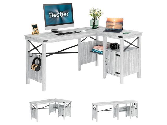 Bestier L-Shaped Home Office Computer Desk with Storage Cabinet ...