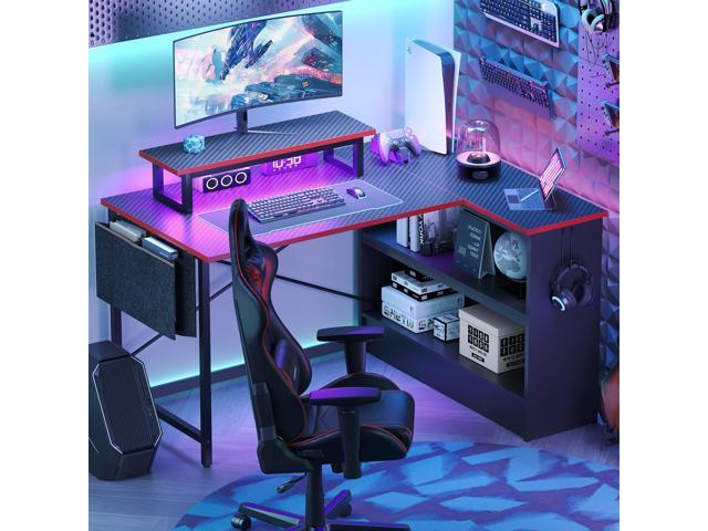 Bestier 42" Open Cabinet Gaming Desk, L-Shaped Reversible Desk with ...