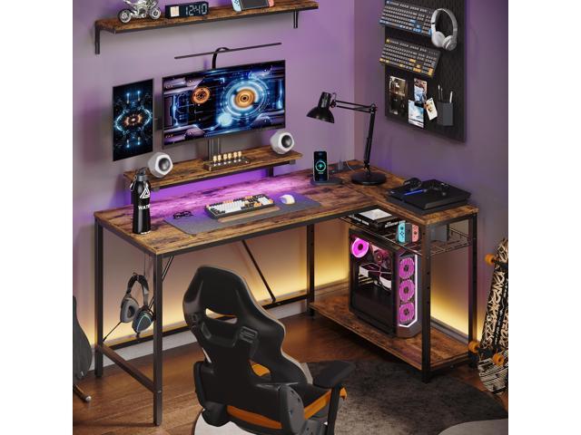 Bestier 52" Gaming Desk with Power Outlet & USB Ports, Reversible Small ...