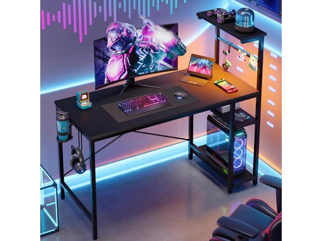 Bestier 44" RGB LED Gaming Desk with Adjustable Storage Shelves ...
