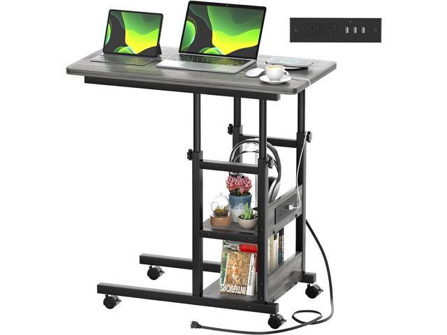 Height Adjustable C Shaped End Table with Charging Station, Mobile ...