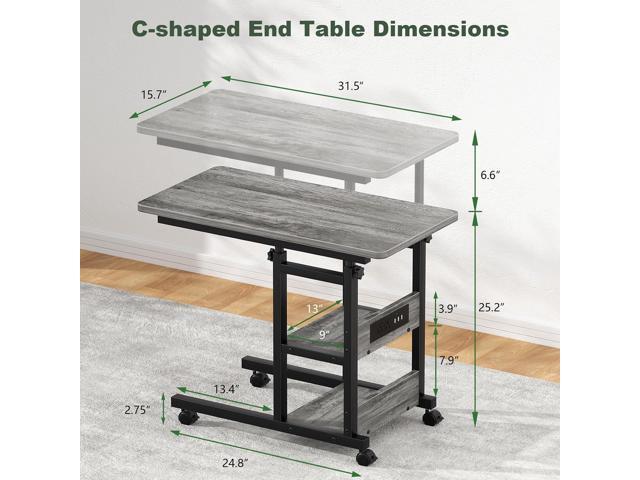 Height Adjustable C Shaped End Table with Charging Station, Mobile ...