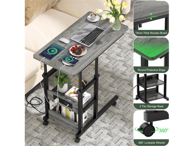 Height Adjustable C Shaped End Table with Charging Station, Mobile ...