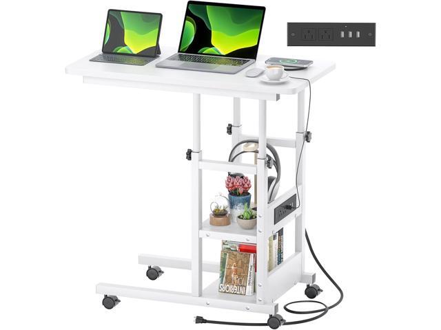 Height Adjustable C Shaped End Table with Charging Station, Mobile ...