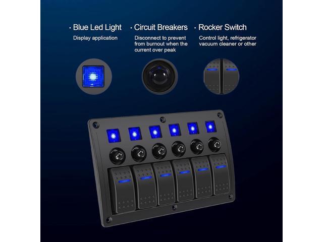 6 Gang Marine Boat Rocker Switch Panel Waterproof Overload Protector,12 ...