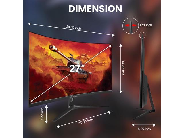 CRUA 27" 144Hz/180Hz Curved Gaming Monitor, FHD 1080P VA Screen 1800R ...