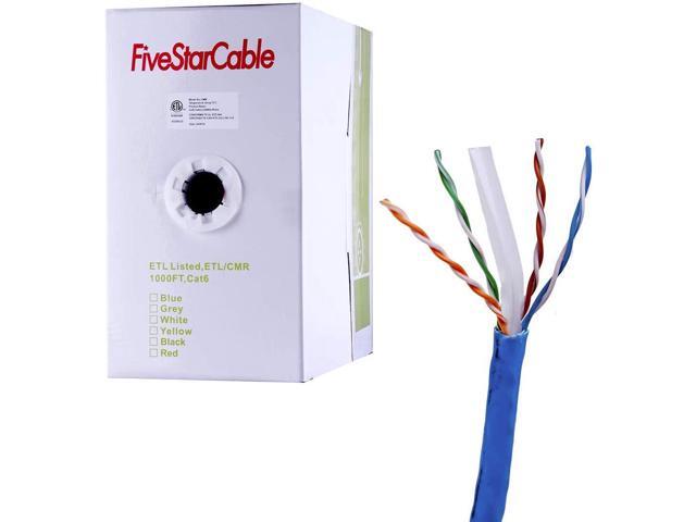 FiveStarCable Cat6 CMR 1000 Ft 23AWG Riser Rated Solid Bare Copper ...