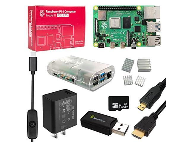 MakerSpot, Raspberry Pi 4 Model B Starter Kit with 4GB RAM with 5v3a Charger Micro-HDMI Cable ...